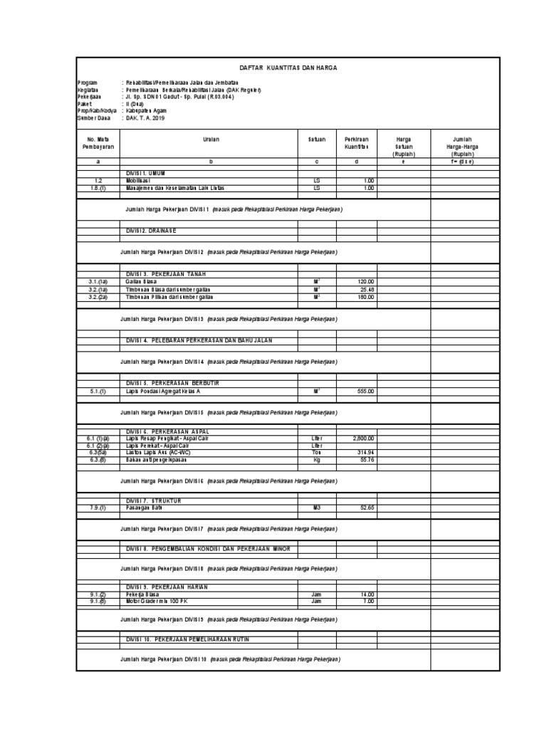 Boq Daftar Kuantitas Dan Harga | PDF