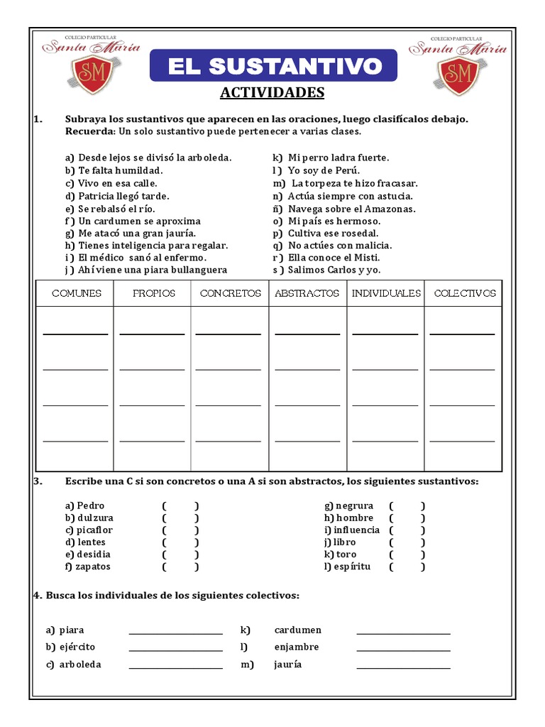 Definicion y Clases de Sustantivo para Sexto de Primaria | PDF