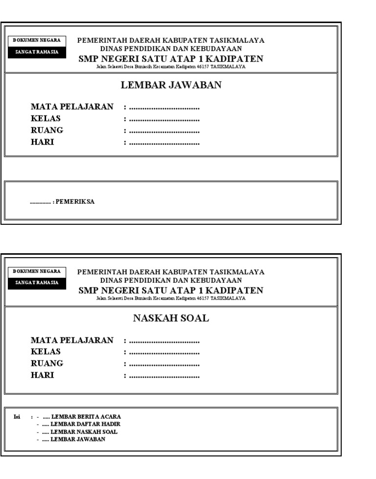 Etiket Sampul Naskah Dan LJK | PDF