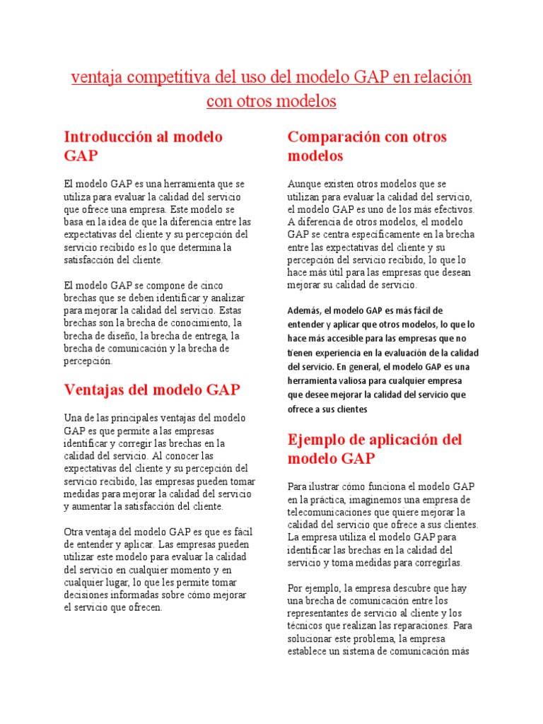 Ventaja Competitiva Del Uso Del Modelo GAP en Relación Con Otros ...
