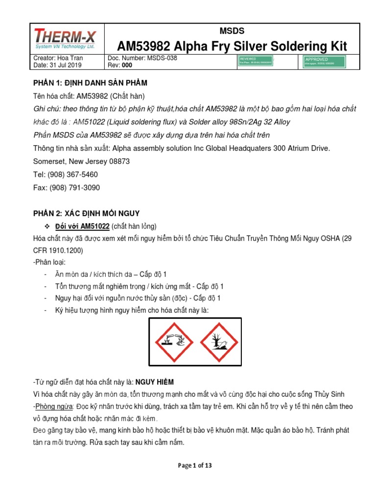MSDS-038-REV000 AM53982 Alpha Fry Silver Soldering Kit | PDF