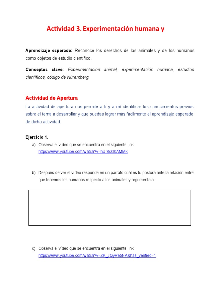 Actividad 3. Experimentación Humana y Animal ETICA 2020 | PDF ...
