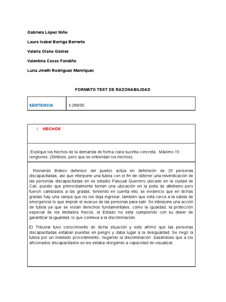 Formato Test de Razonabilidad | PDF | Invalidez