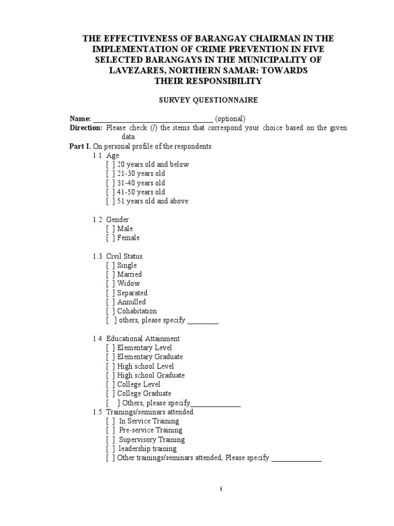 Survey Questionnaire | PDF | Crimes | Crime & Violence