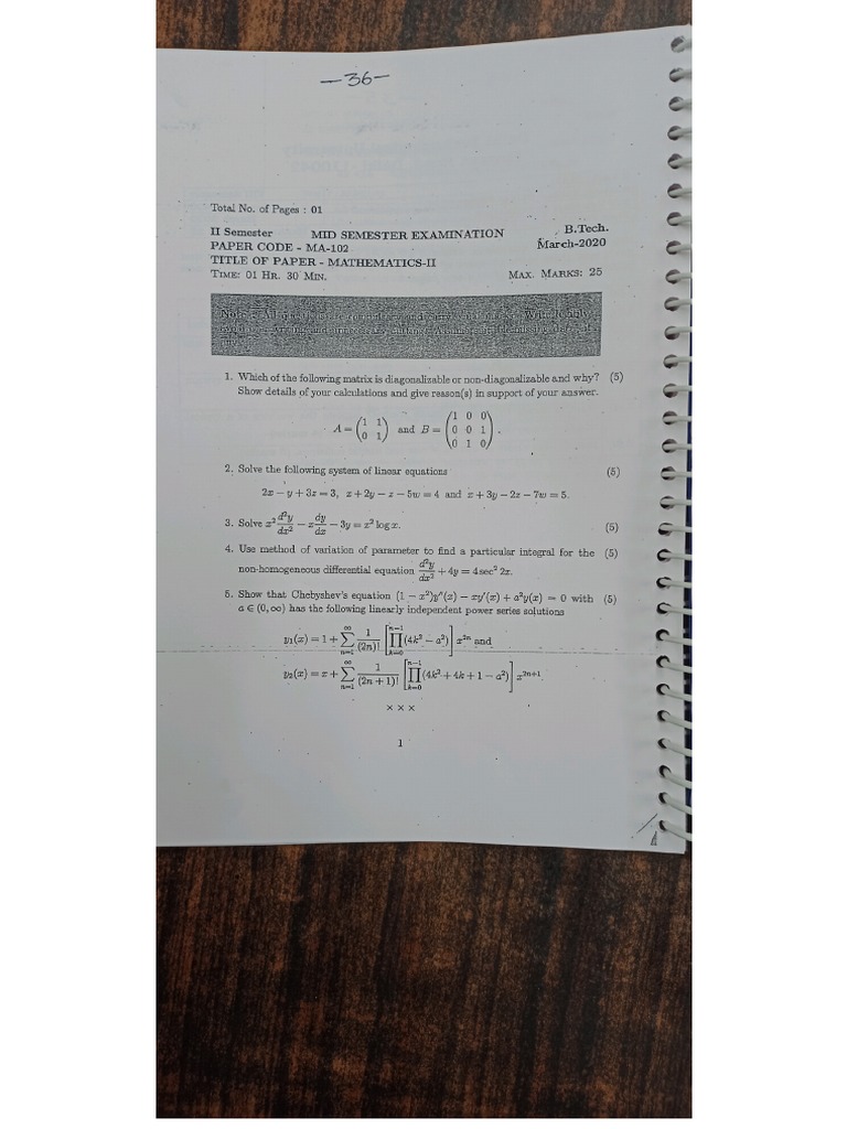 Mid Term Paper Dtu 2020 Ma102 Pdf