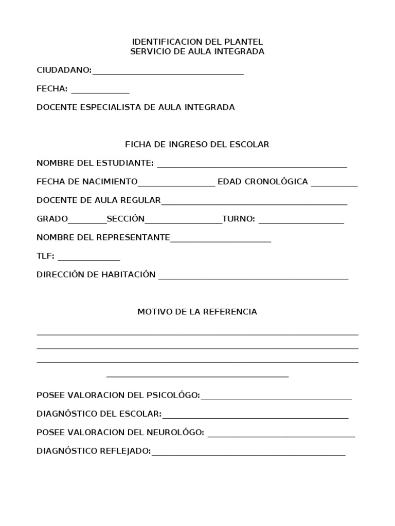 Ficha de Ingreso Del Estudiante | PDF