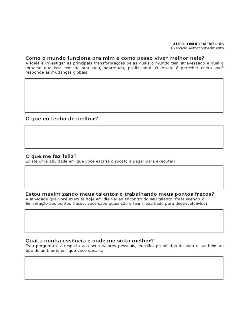 Exercícios de Autoconhecimento Profissional | PDF | Autoajuda