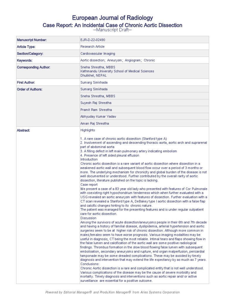 Ejr D 22 02490 | PDF | Aorta | Clinical Medicine
