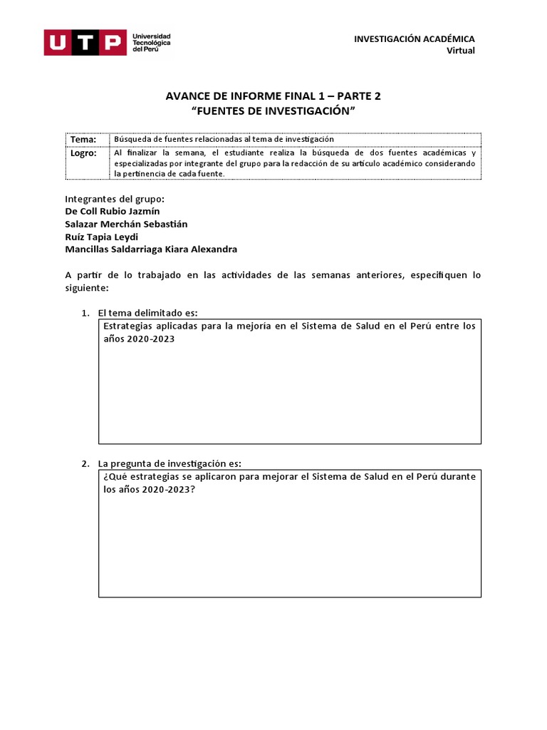 Semana 05 Avance de Informe Final | PDF