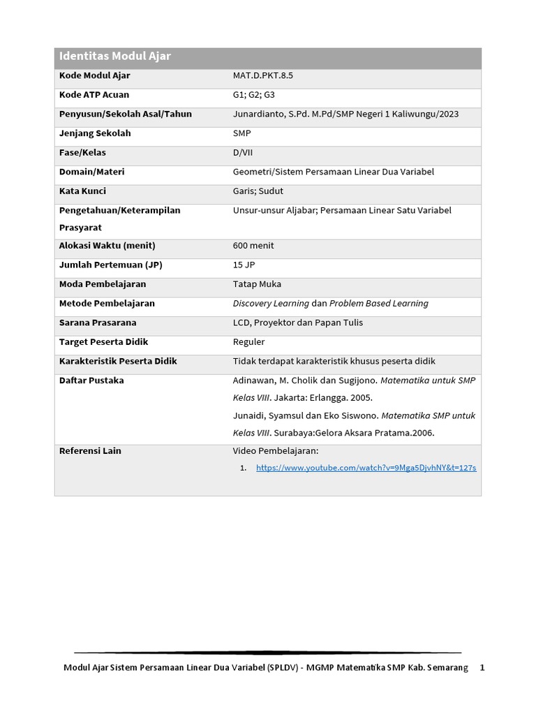 Modul Ajar - SPLDV | PDF