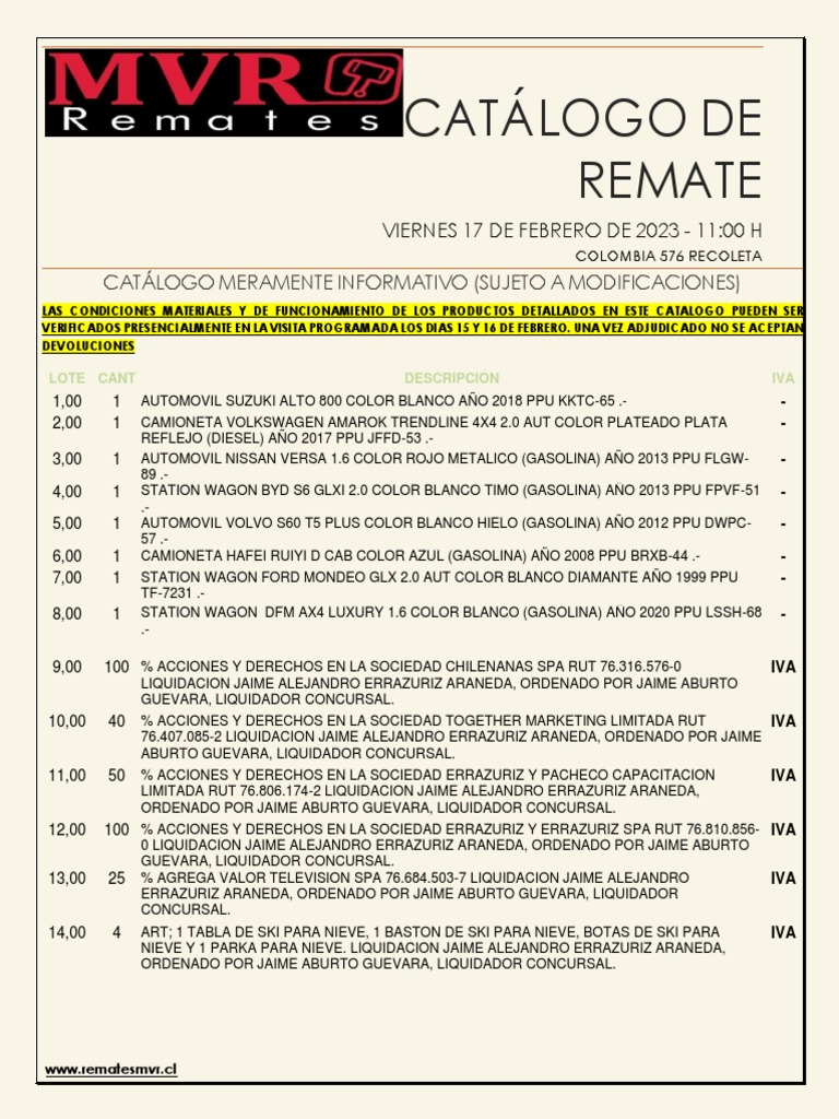 CATALOGO-MVR-17-02-REV-MVR-1 | PDF | Coche | Industria automotriz
