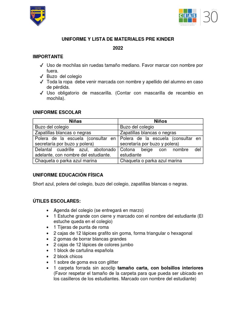 Lista de Utiles Escolares 2022 Colegio Victoria Prieto | PDF | Lápiz | Cuaderno