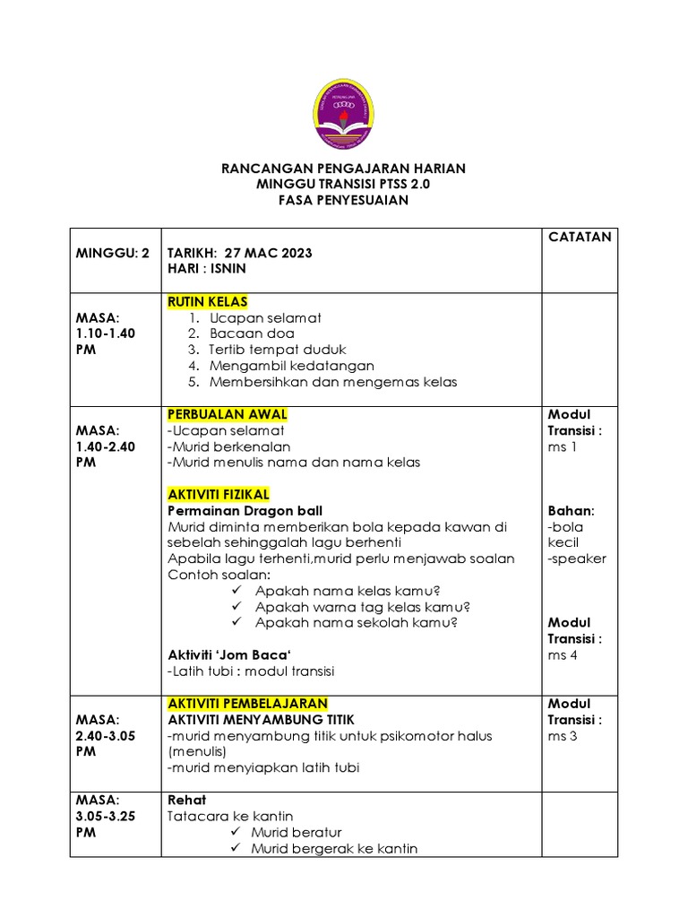 RPH Fasa Penyesuaian M2 27032023 | PDF