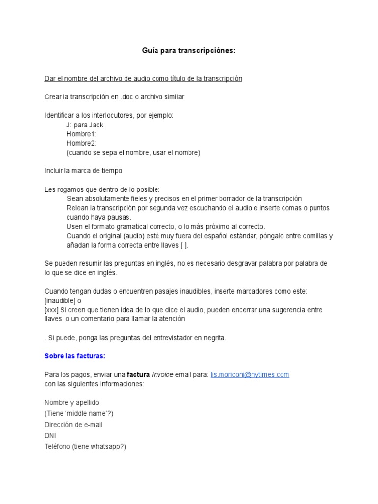 Transcription Format Instructions in Spanish | PDF