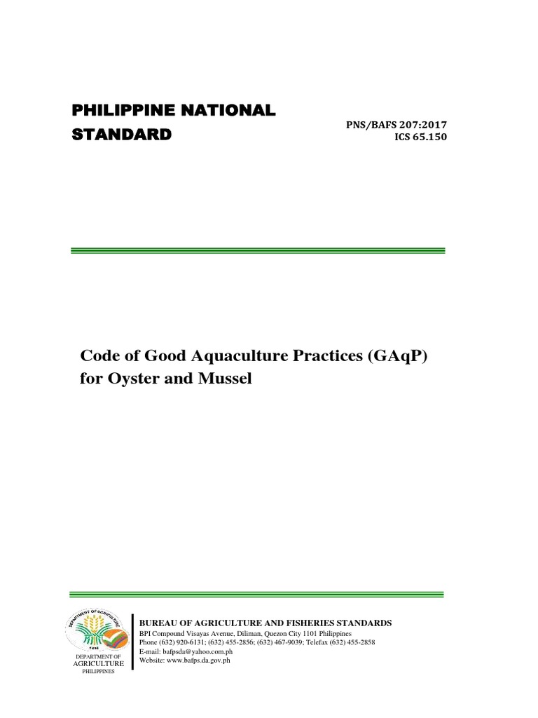 2017 Code of Good Aquaculture Practices (GAqP) | PDF | Aquaculture | Oyster