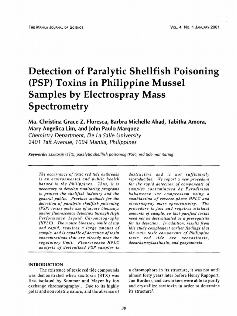 Detection of Paralytic Shellfish Poisoning (PSP) Toxins in Philippine ...