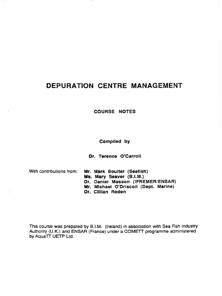 1991 Depuration Centre Management | PDF | Bivalvia | Microorganism