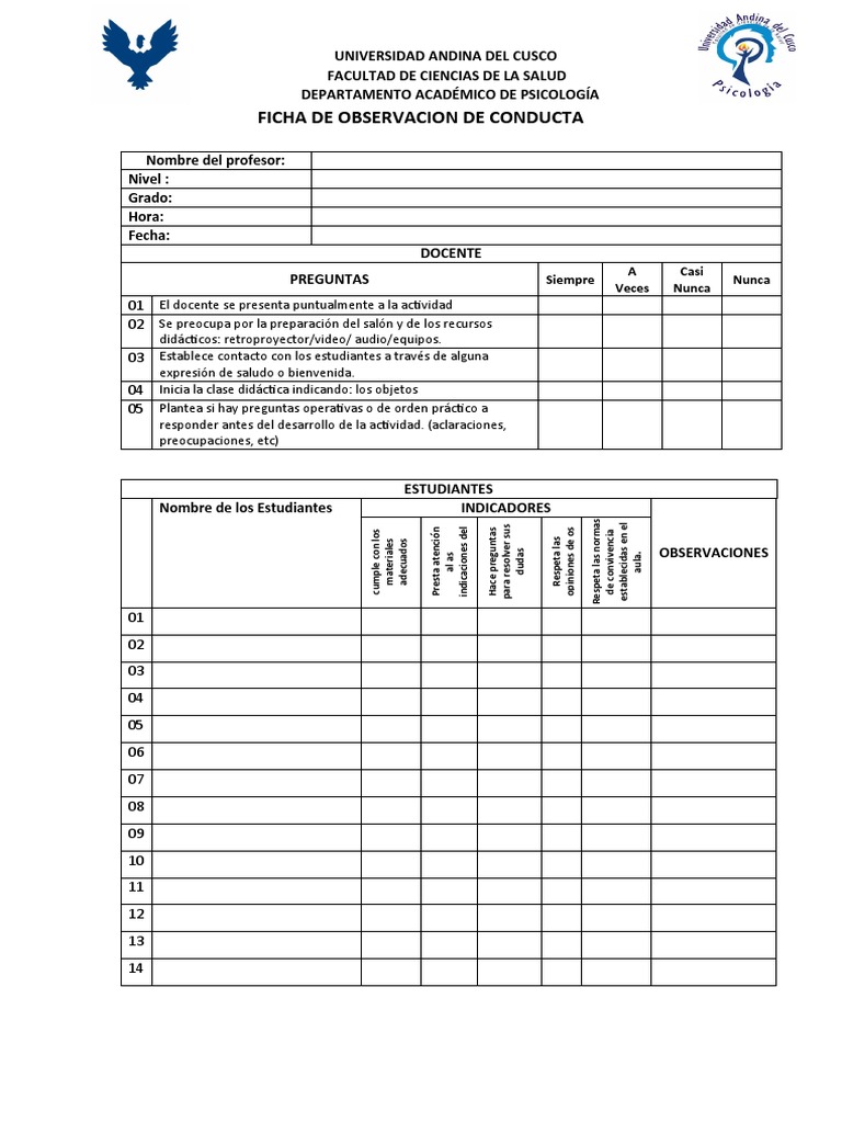 Ficha de Observacion Educativa | PDF | Maestros | Salón de clases