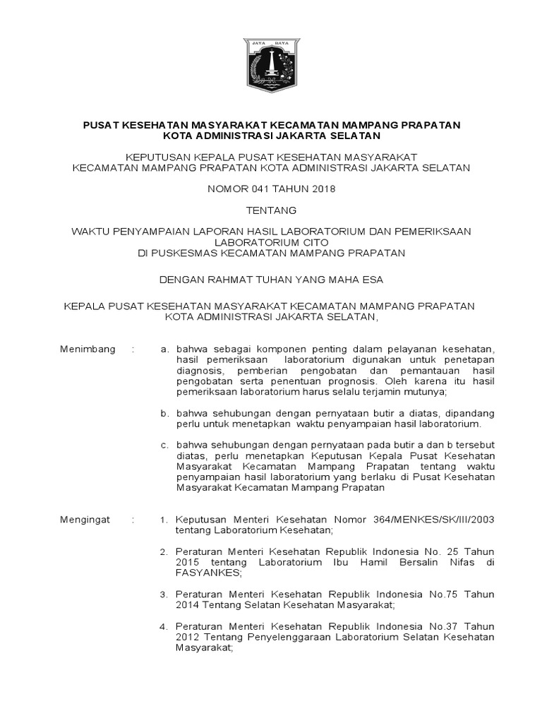 6.1.SK Waktu Penyampaian Laporan Hasil Lab Dan Pemeriksaan Lab Cito | PDF