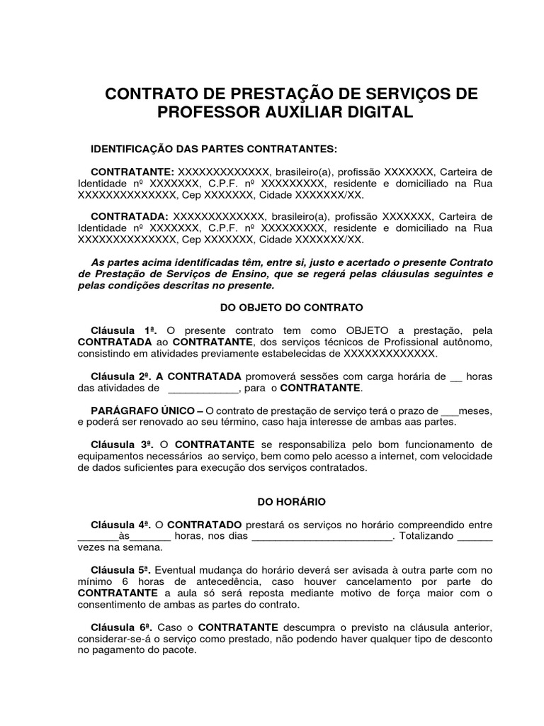 Microsoft Word - Contrato de Professor Aux. 2020 | PDF