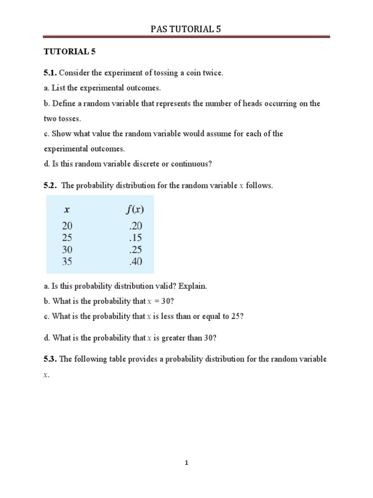 Tut 05 | PDF | Variance | Random Variable