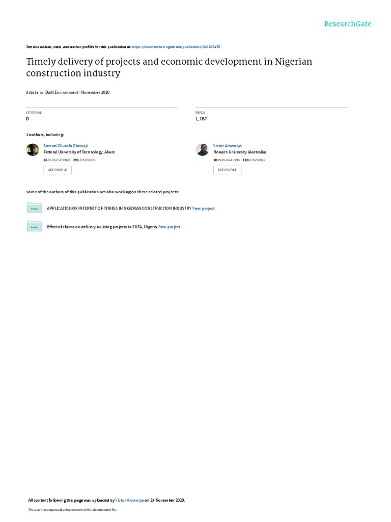 Timely Delivery of Projects and Economic Development in Nigerian ...