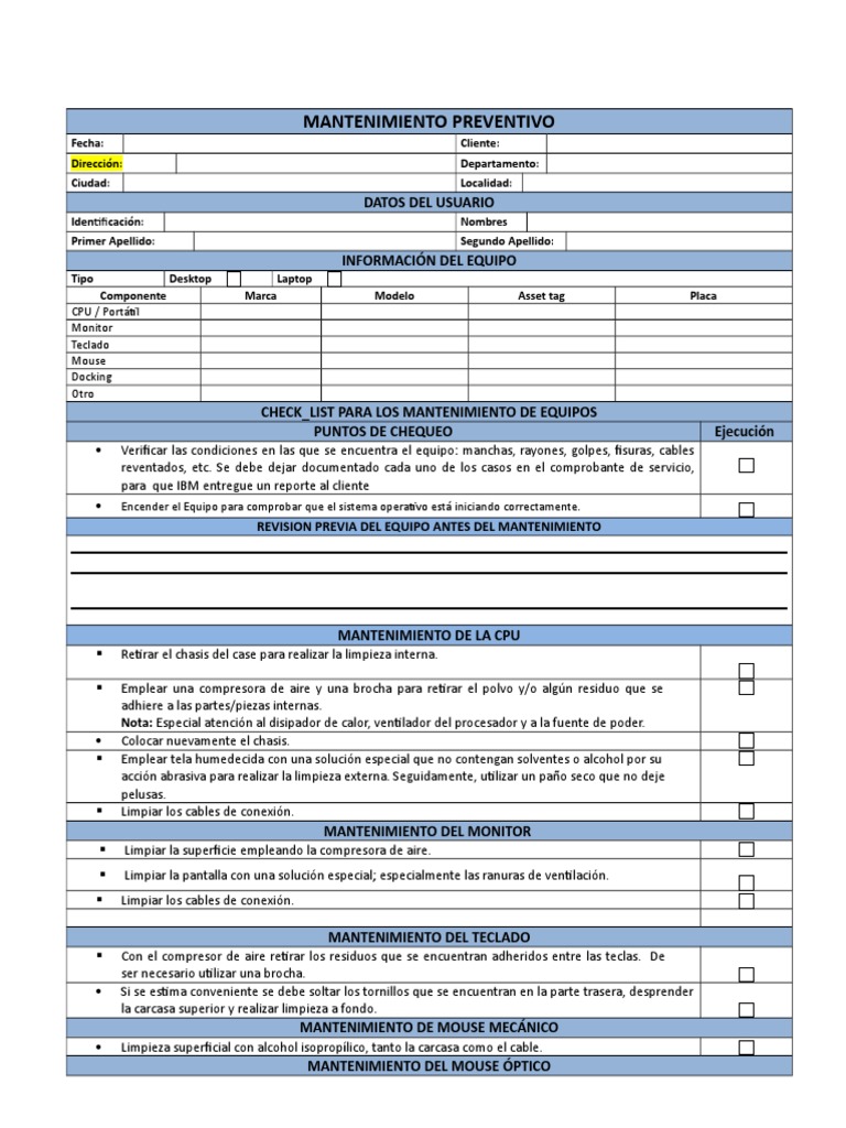 CheckList Mantenimiento Preventivo de Equipos de Computo | PDF | Ordenador portátil | Informática