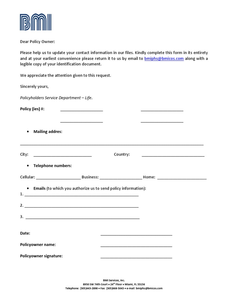 Contact Information Update Form | PDF | Business | Law