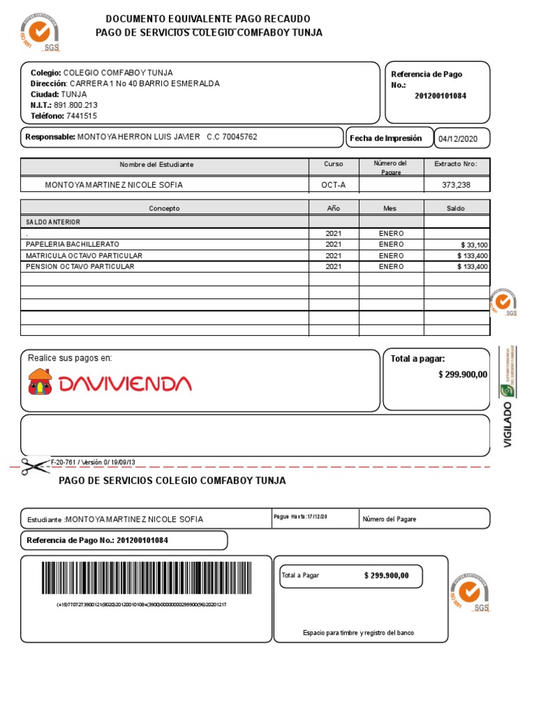 recibo de pago Matric | PDF | Responsabilidad (contabilidad financiera ...
