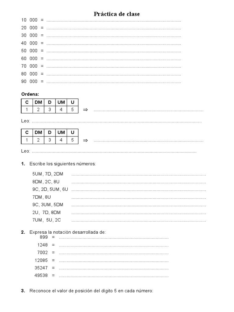 Decena de Millar para Tercero de Primaria | PDF | Ajedrez