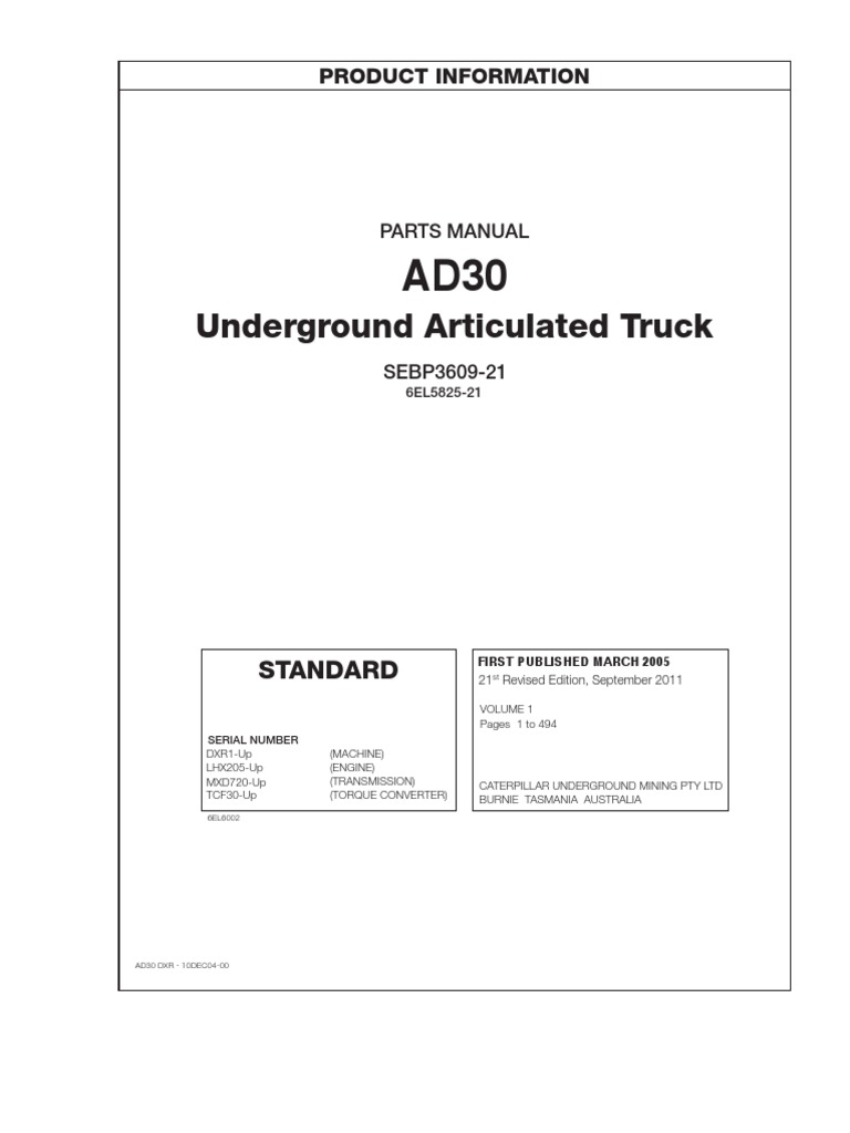 AD30 Underground Truck Parts Manual | PDF | Engines | Pump