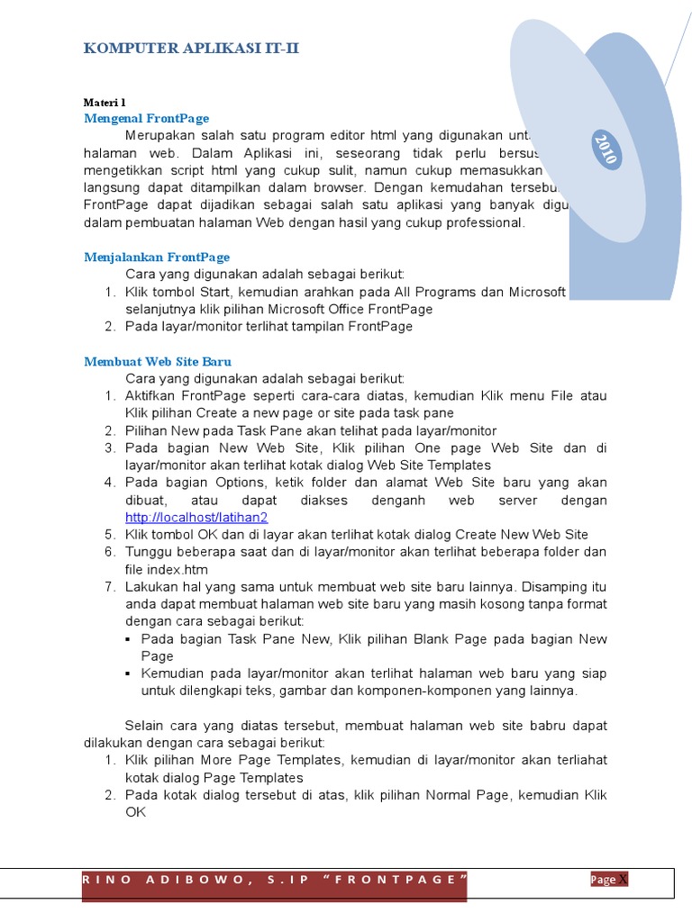 Panduan Dasar Microsoft FrontPage | PDF | Bisnis | Seni