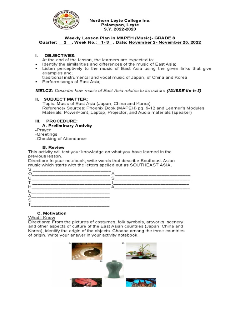 Lesson Plan Music 8 | PDF | Musical Instruments | String Instruments