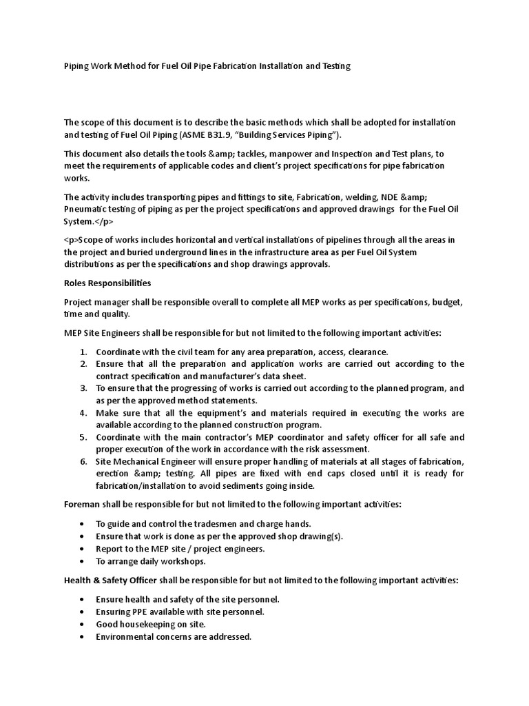 Piping Work Method For Fuel Oil Pipe Fabrication Installation and ...