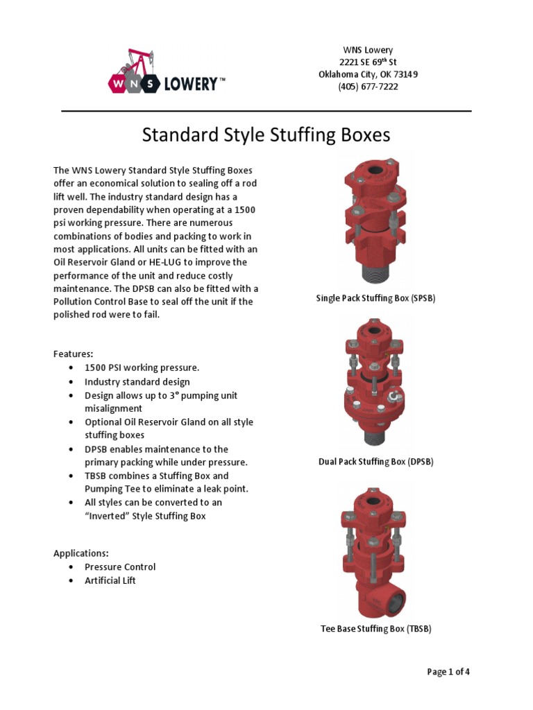 Standard Style Stuffing Boxes Overview | PDF | Machines | Manufactured ...