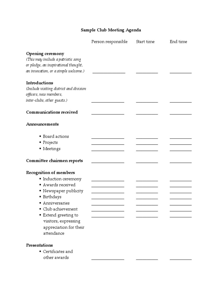 Club Meeting Agenda | PDF