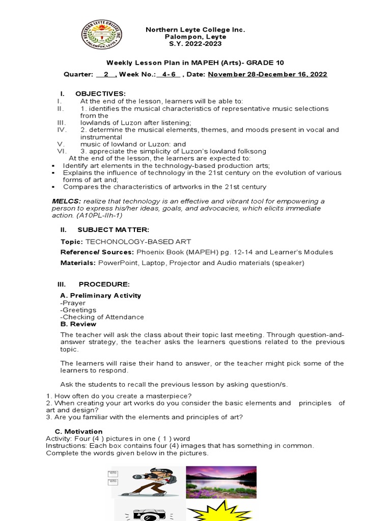 Lesson Plan Arts 10 | PDF | Application Software | Lesson Plan