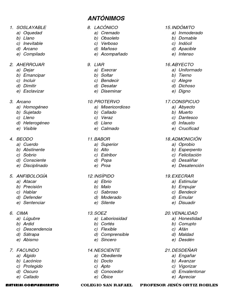Lista de Antónimos en Español | PDF