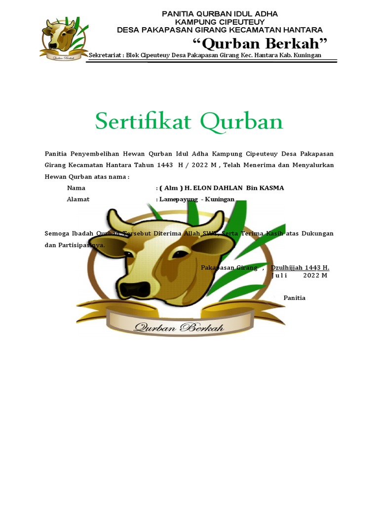 Sertifikat - Qurban 2022.docx - 2 | PDF