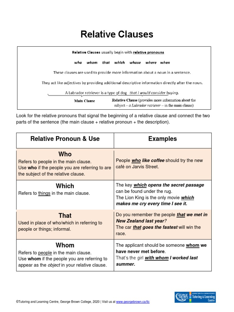 Relative Clauses Reference | PDF | Preposition And Postposition | Clause