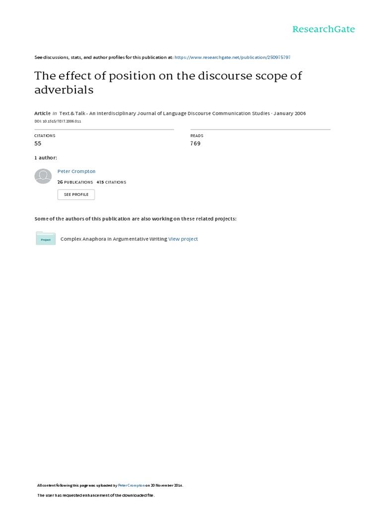 Adverbial Position and Discourse Scope | PDF | Syntax | Clause