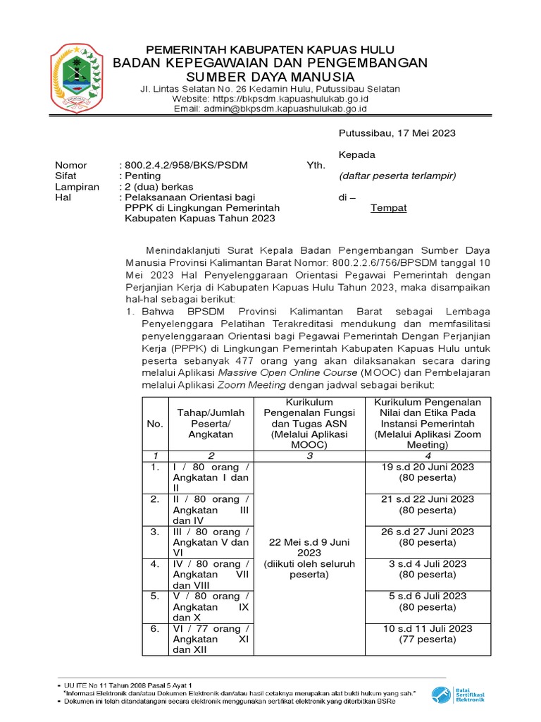 SURAT PELAKSANAAN ORIENTASI PPPK TAHUN 2023 Full - Sign | PDF