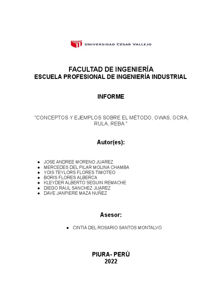 Definición De Los Métodos Rula Reba Owas Ocra Pdf Frecuencia Muestreo Estadísticas