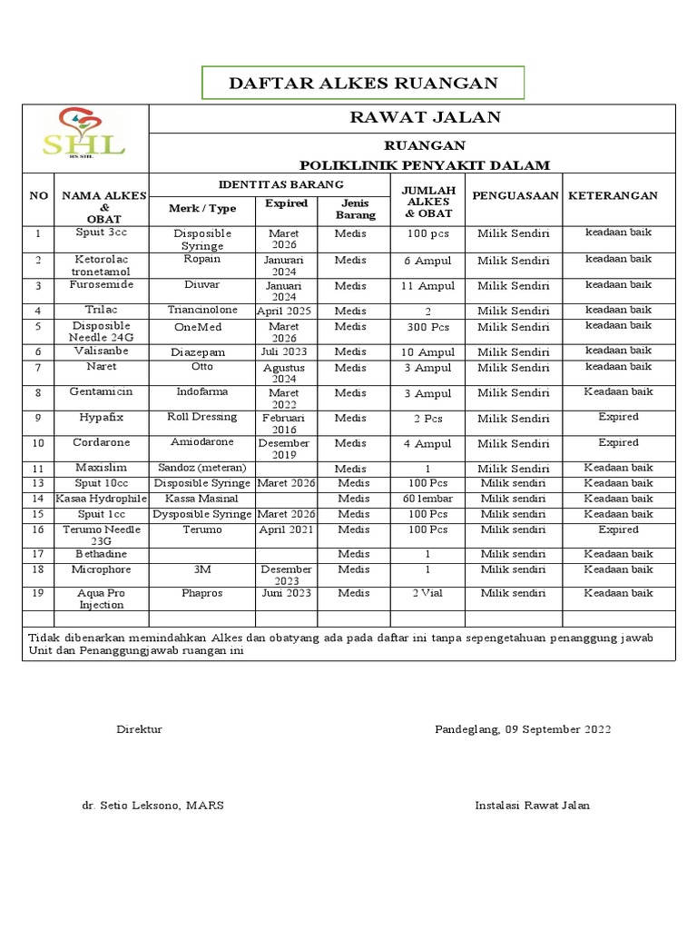 Alkes Dan Obat Di Ruang Poli Penyakit Dalam | PDF