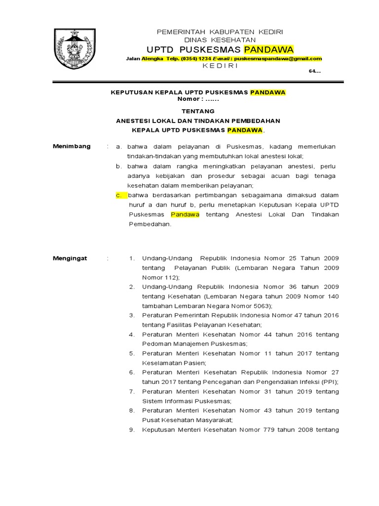 Contoh SK Kebijakan Anestesi Dan Tindakan Pembedahan | PDF ...