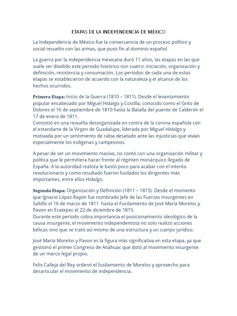 Etapas de la Independencia de México | PDF
