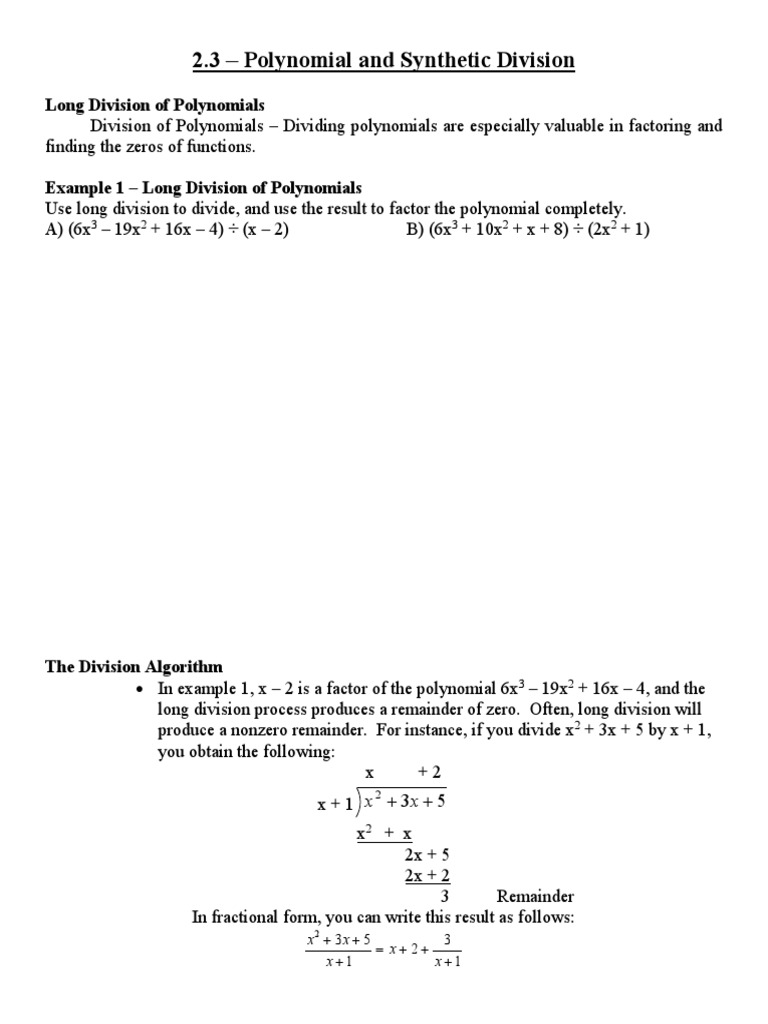 Synthetic Division and Remainder Theorem PDF | PDF | Factorization ...