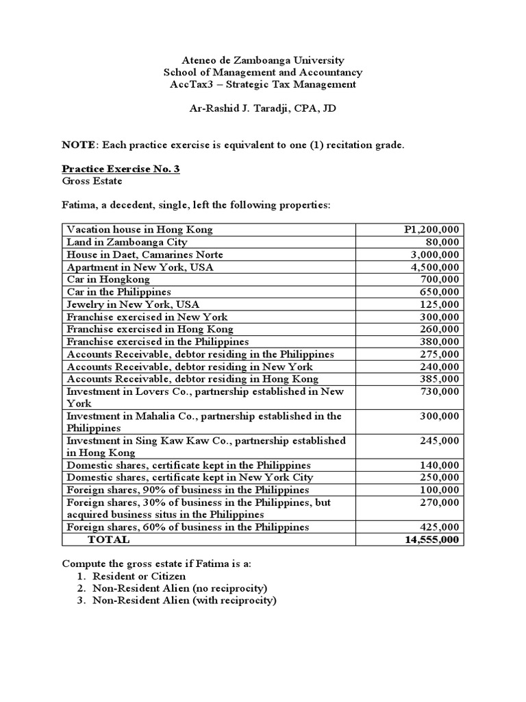 Practice Exercises No. 3, 4, and 5 | PDF | Estate Tax In The United ...