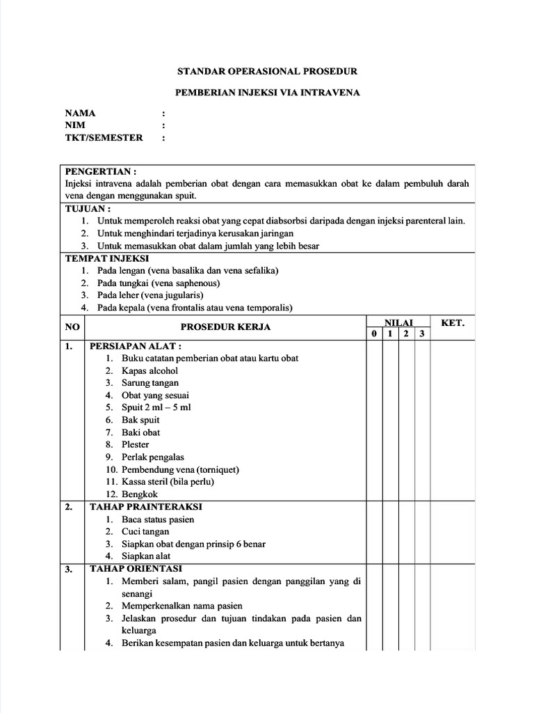 Prosedur Injeksi Intravena SOP | PDF
