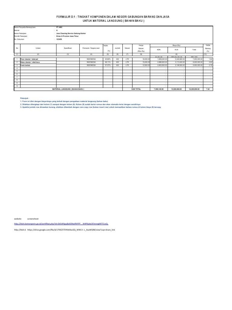 LATIHAN 4. Formulir Isian TKDN Gabungan Barang & Jasa - Cleaning ...